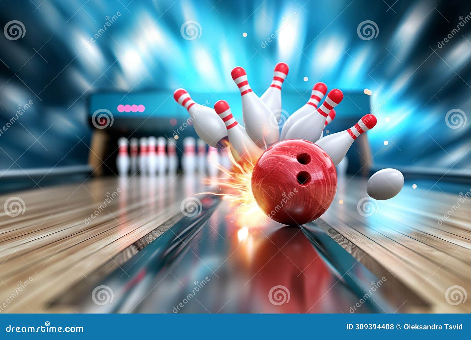 Bowling Strike Hit with Fire Explosion. Concept of Success Stock Photo ...