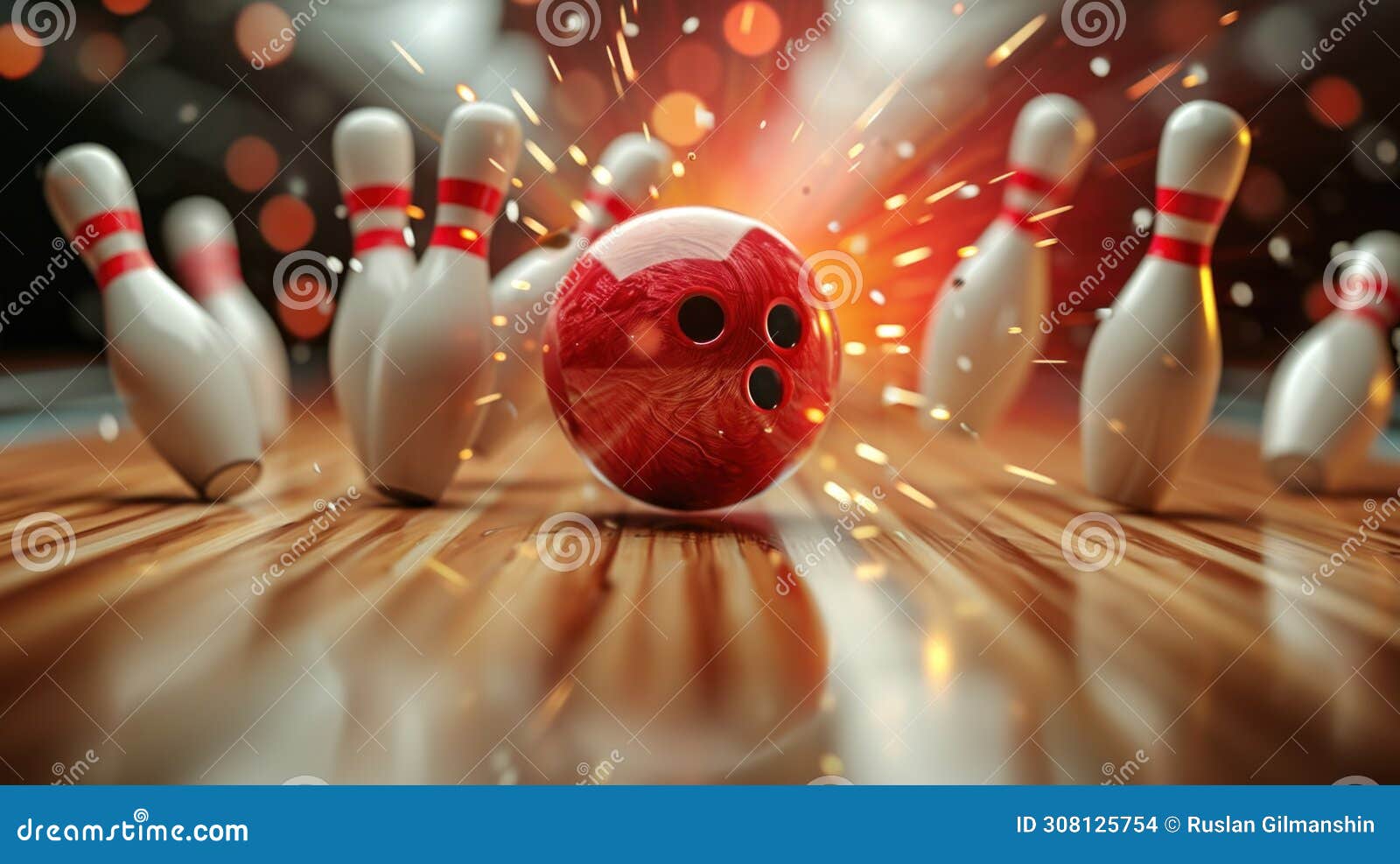 Bowling Strike Hit with Fire Explosion. Concept of Success and Win ...