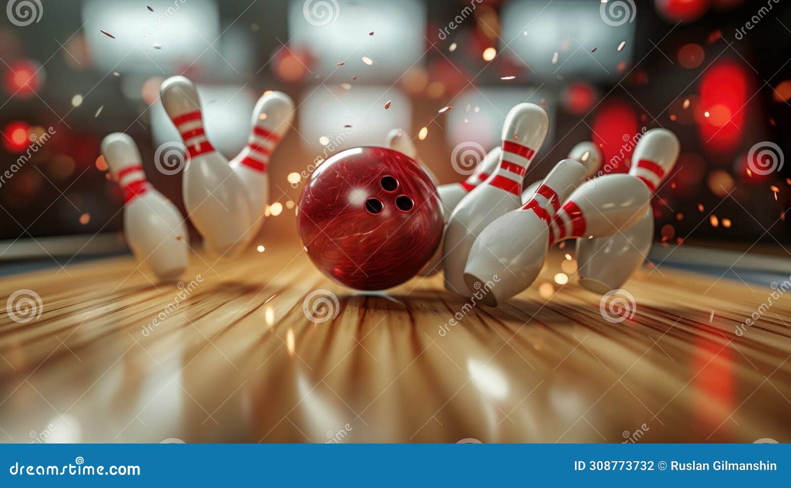 Bowling Strike Hit with Fire Explosion. Concept of Success and Win ...