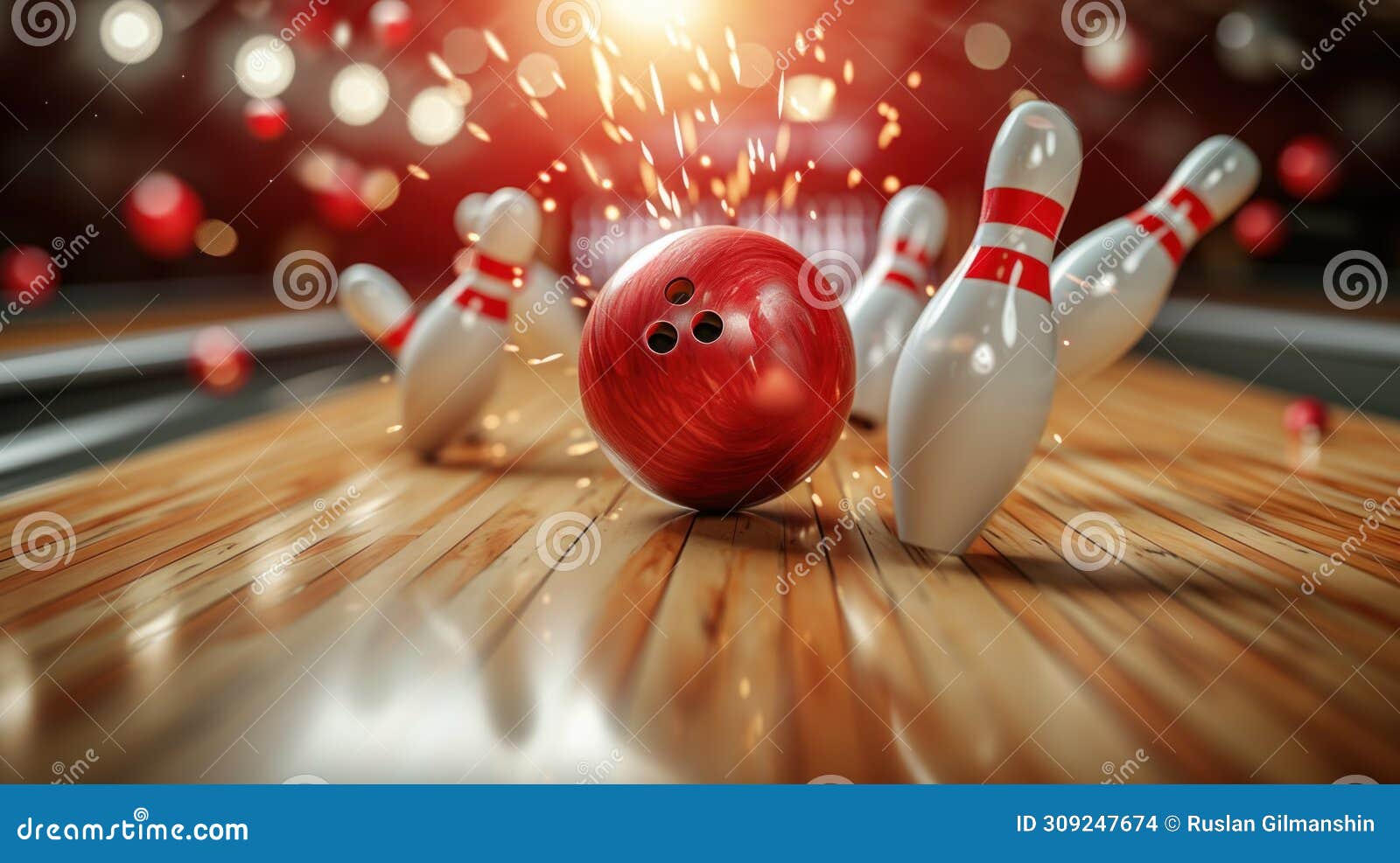 Bowling Strike Hit with Fire Explosion. Concept of Success and Win ...
