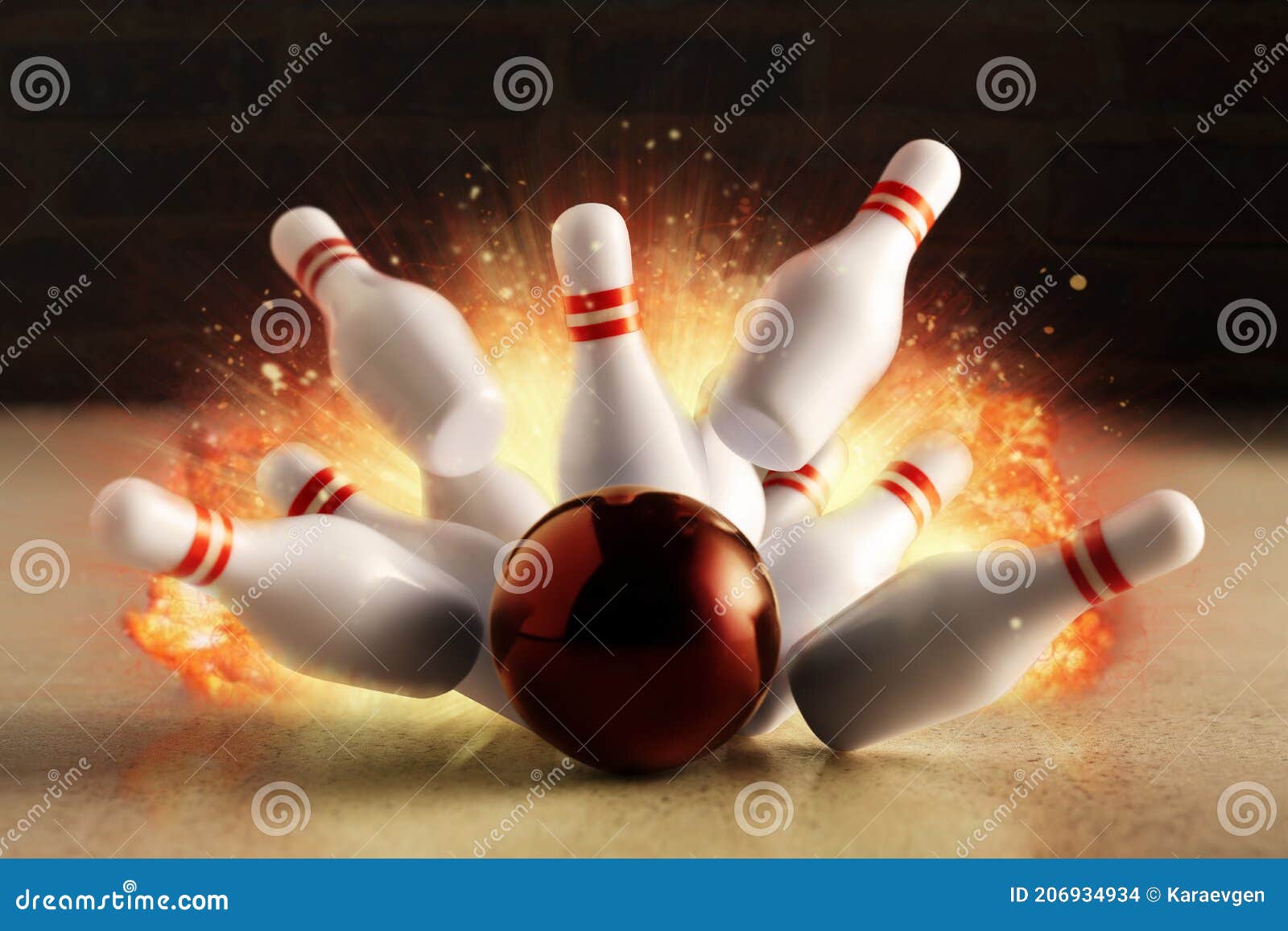 Bowling Strike Hit with Fire Explosion. Minimal Concept of Success and ...