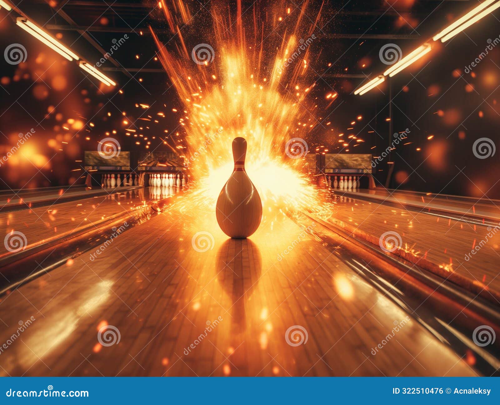 Bowling Strike Hit with Fire Explosion Stock Photo - Image of ball ...