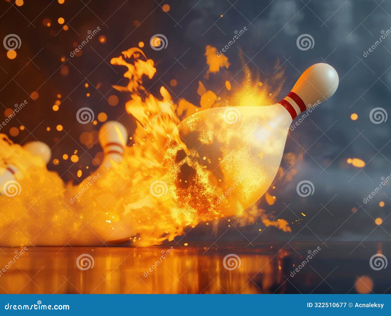 Bowling Strike Hit with Fire Explosion Stock Image - Image of ...
