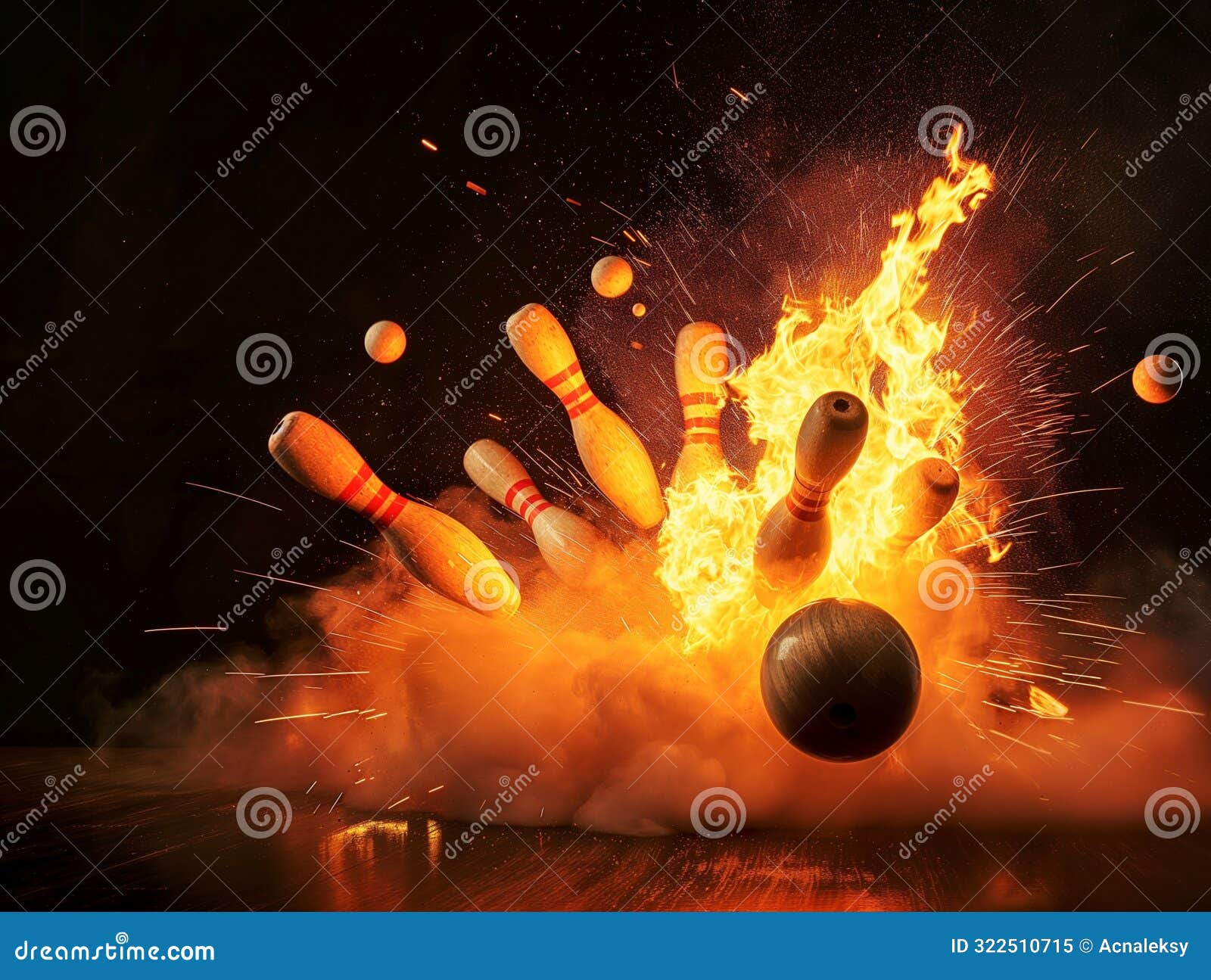 Bowling Strike Hit with Fire Explosion Stock Image - Image of bowl ...