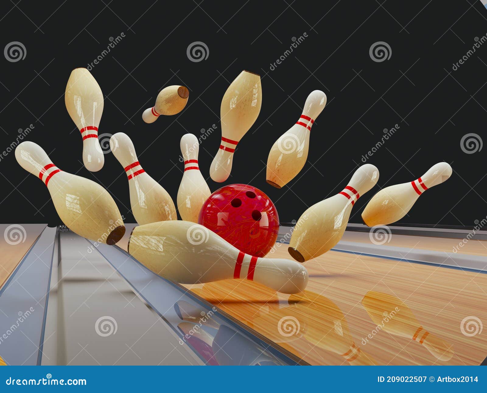 Bowling Strike. Skittles and Bowling Ball on the Track Stock ...