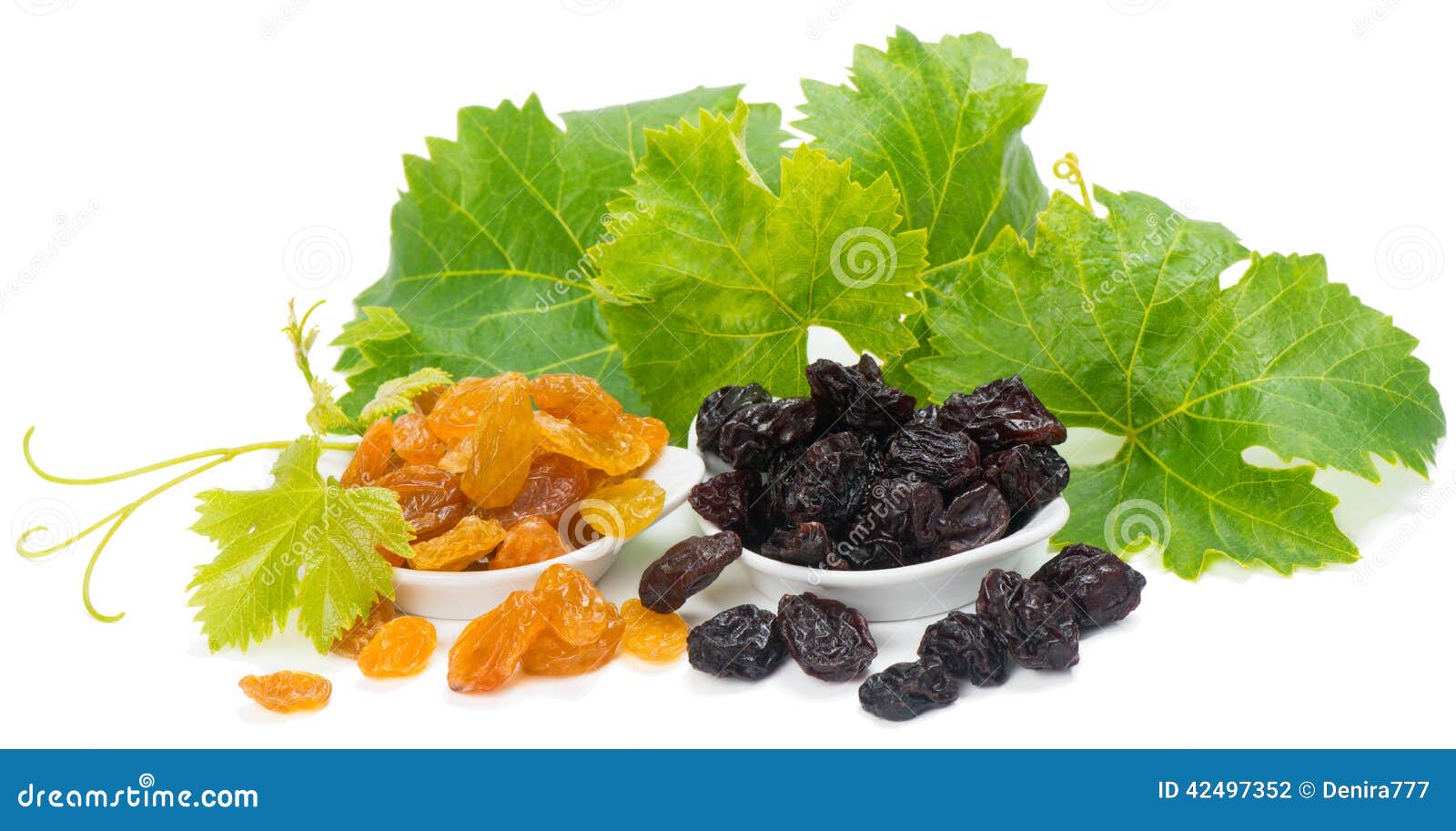 Bowls of Colorful Raisins with Leaves of Grape Stock Photo - Image of ...