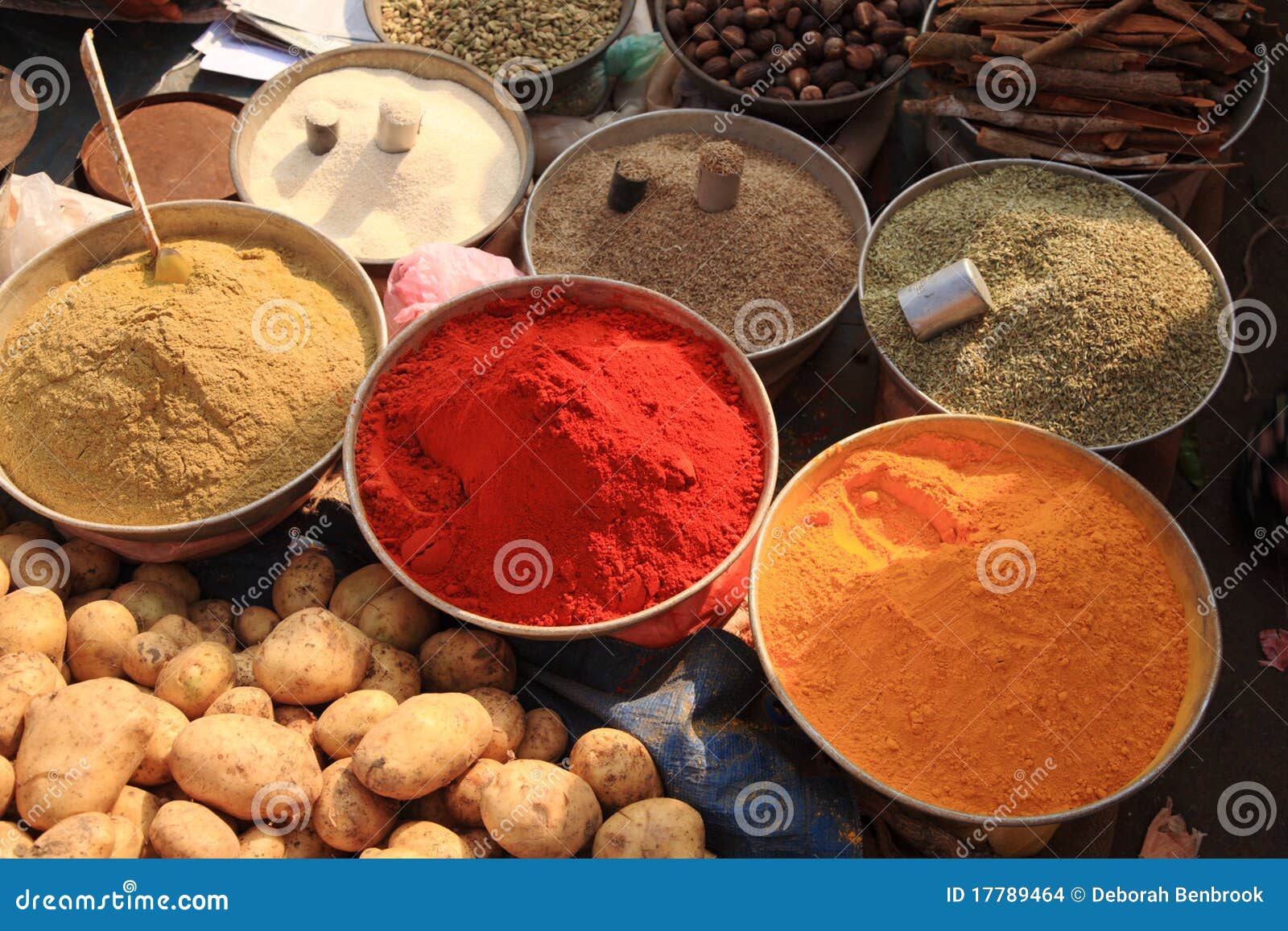 Bowls of Cooking Spices in Indian Market Stock Photo - Image of culture ...