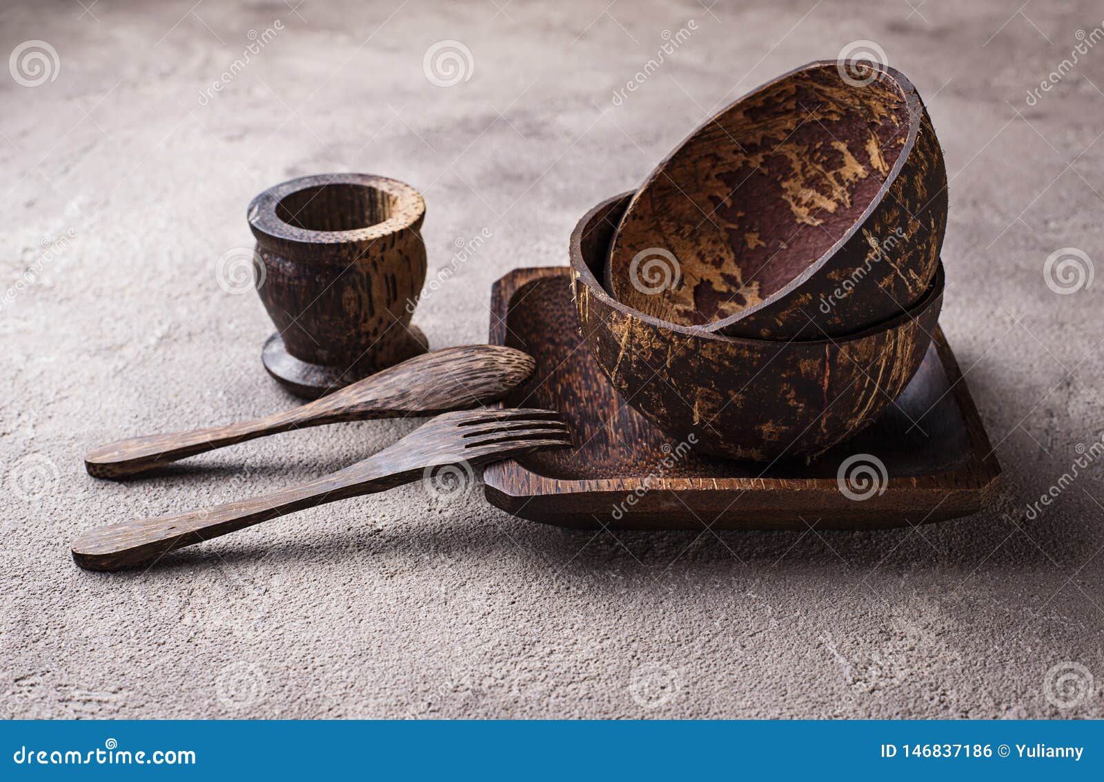 Bowls and Plates Made from Coconut Shell Stock Photo - Image of coconut ...