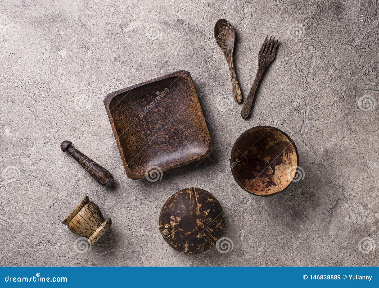 Bowls and Plates Made from Coconut Shell Stock Image - Image of color ...