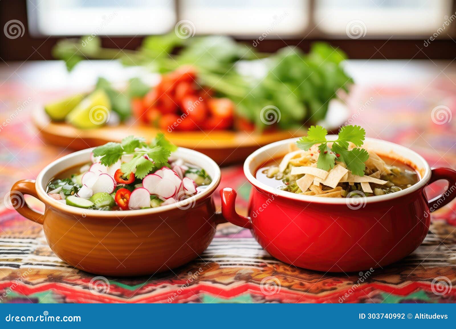 Bowls of Red and Green Pozole Side by Side Stock Photo - Image of ...