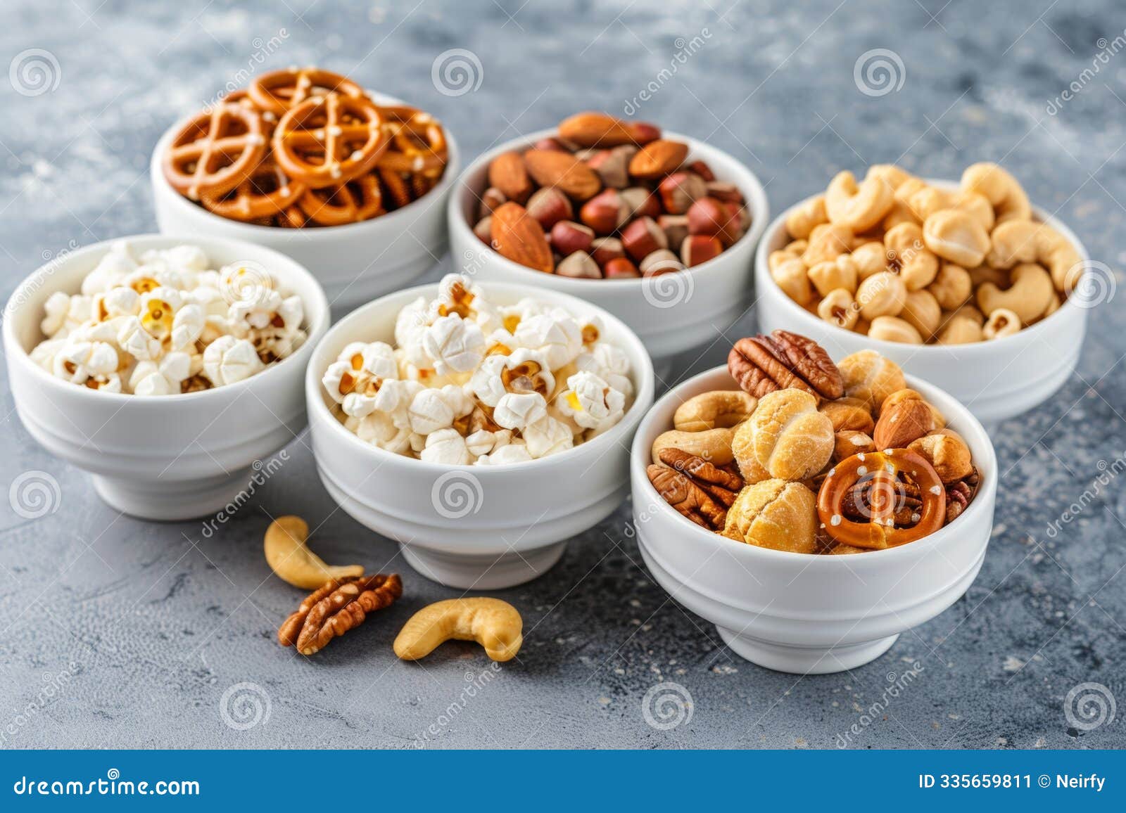 Bowls of Snacks. Variety of Healthy Snacks in White Bowls. Stock Image ...