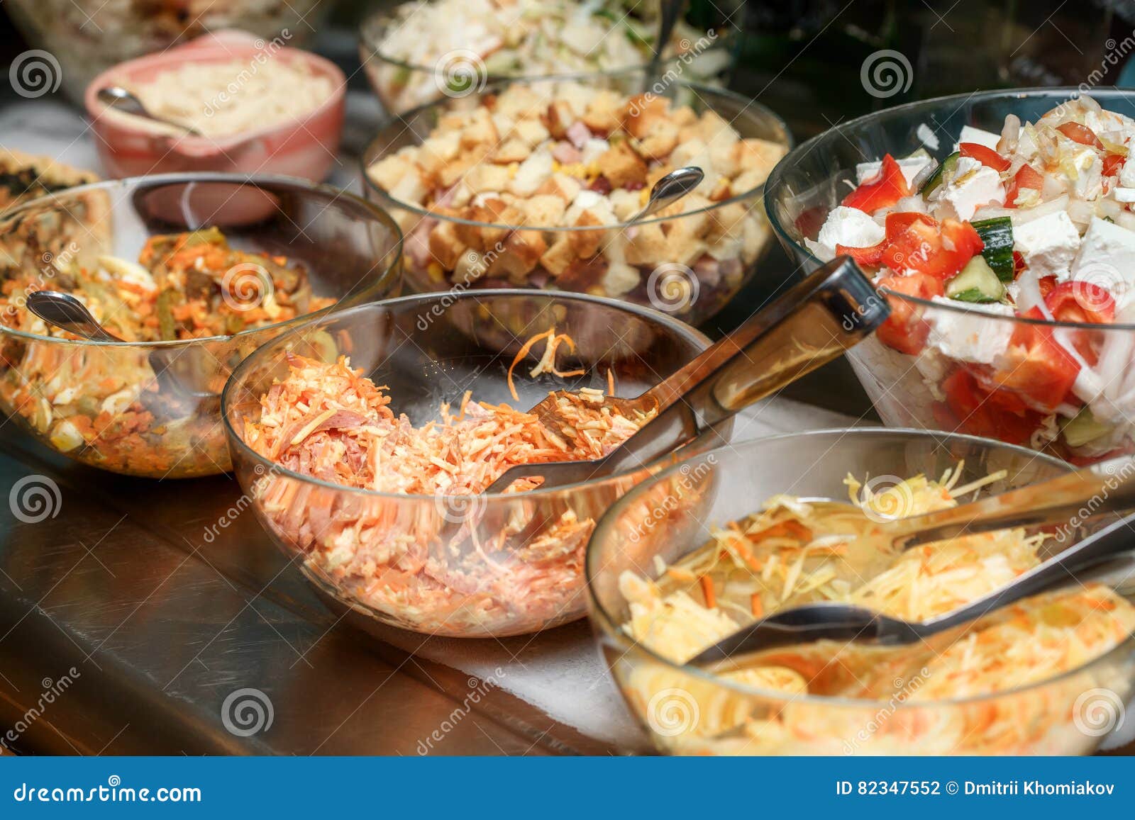 Bowls with Various Food in Self Service Restaurant Stock Photo - Image ...