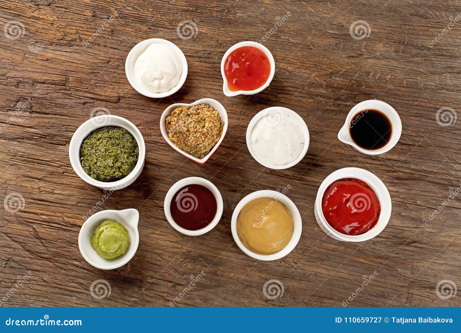 Bowls of various sauces stock image. Image of yellow - 110659727