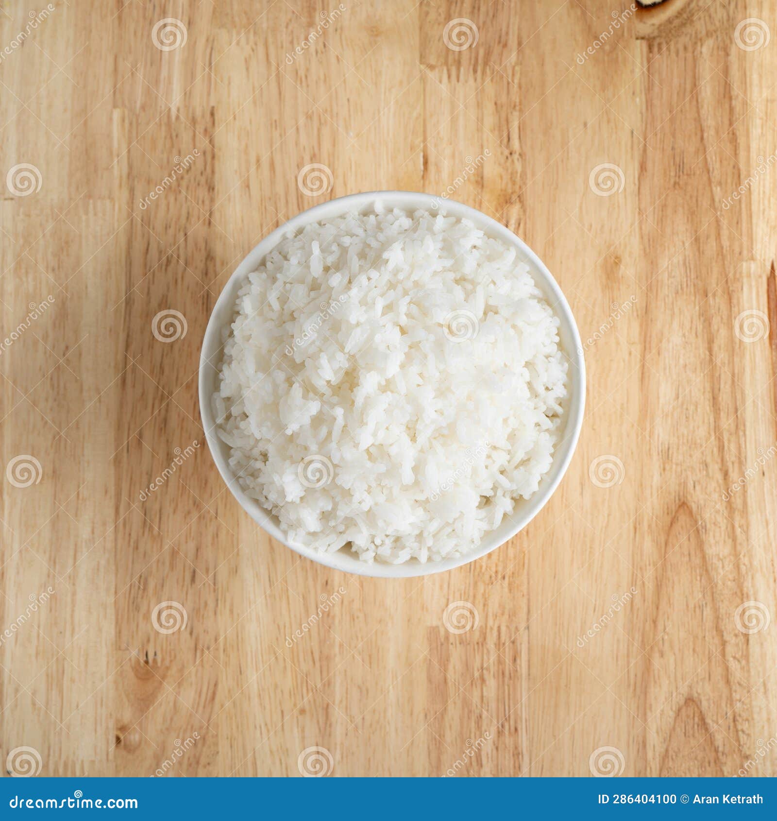 Bown of Steamed Rice on Wooden Table Stock Photo - Image of organic ...