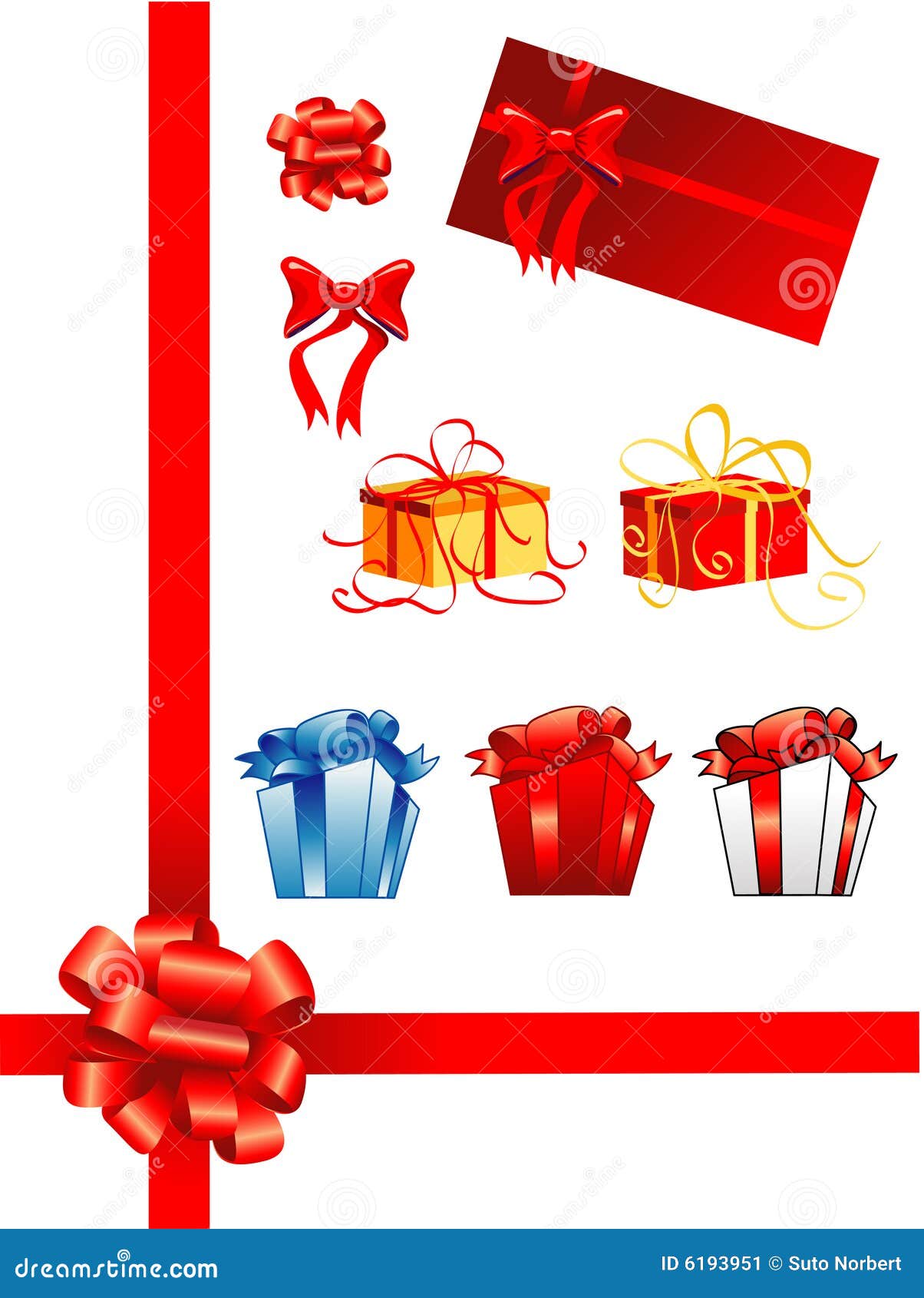 Bows, gift boxes, ribbons stock illustration. Illustration of greeting ...