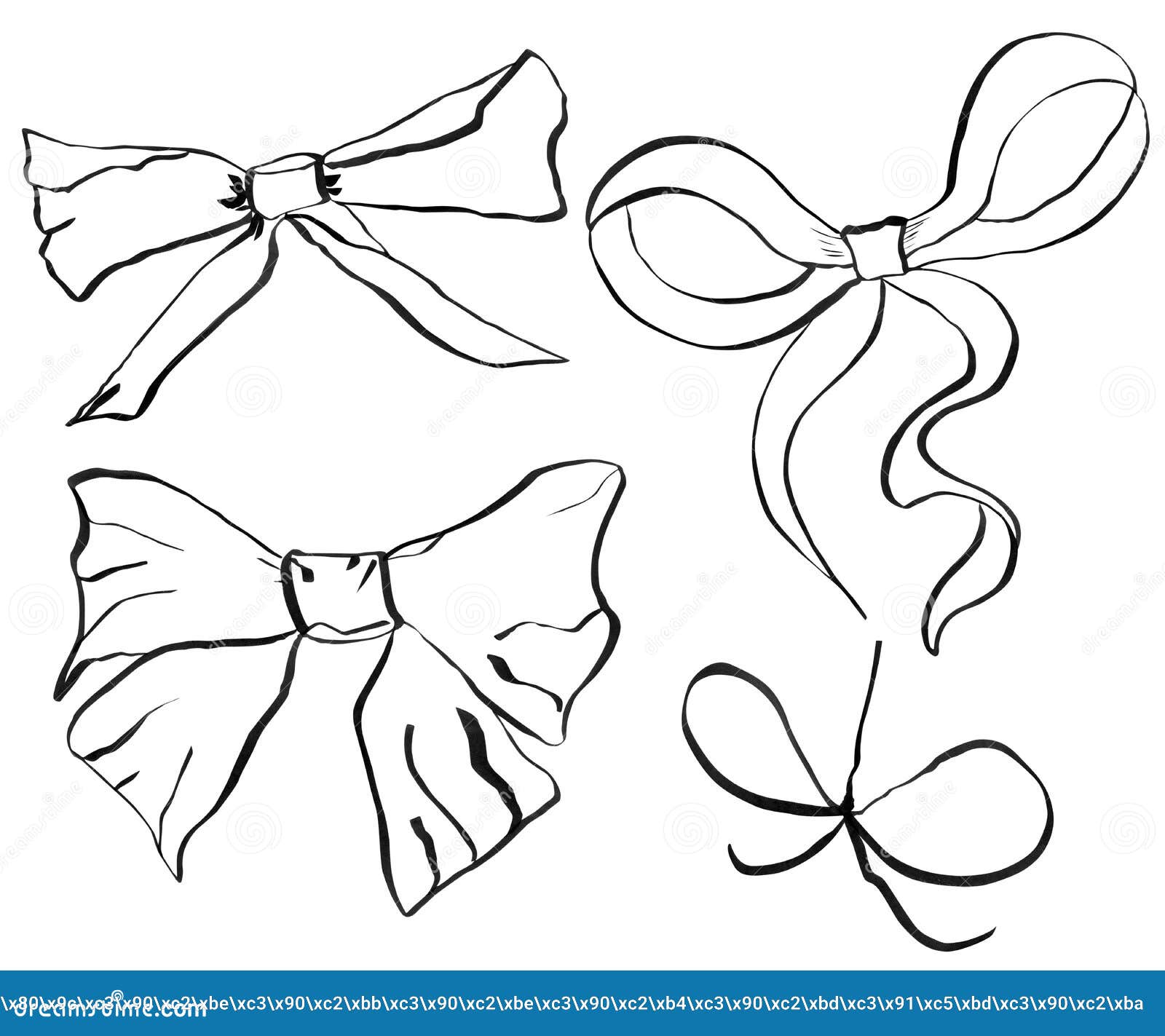 Bows Ink Linear Drawing Set Stock Illustration - Illustration of ...
