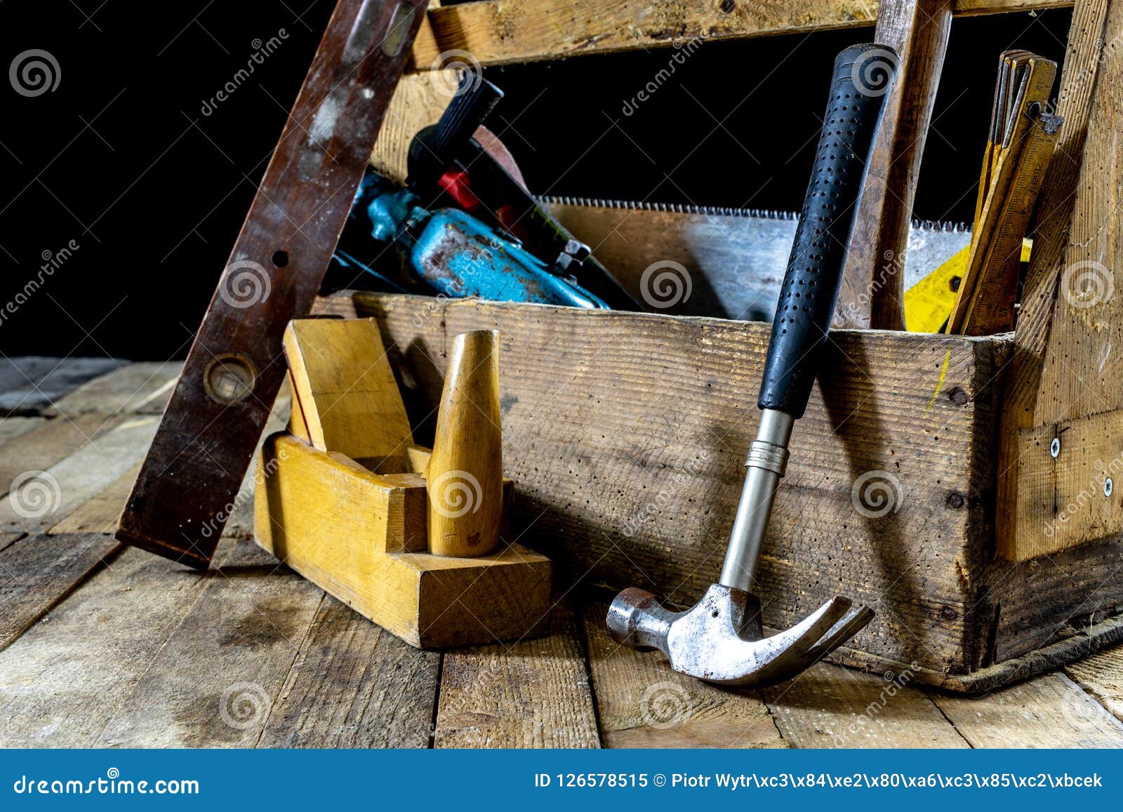 Box with Accessories for the Carpenter. Carpentry Tools in a Cra Stock ...