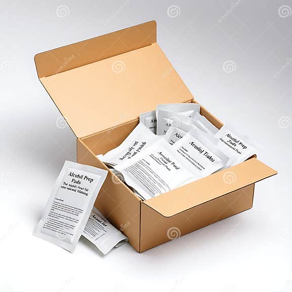 A Box of Alcohol Prep Pads with Some Packets Opened, Lying Flat on a ...