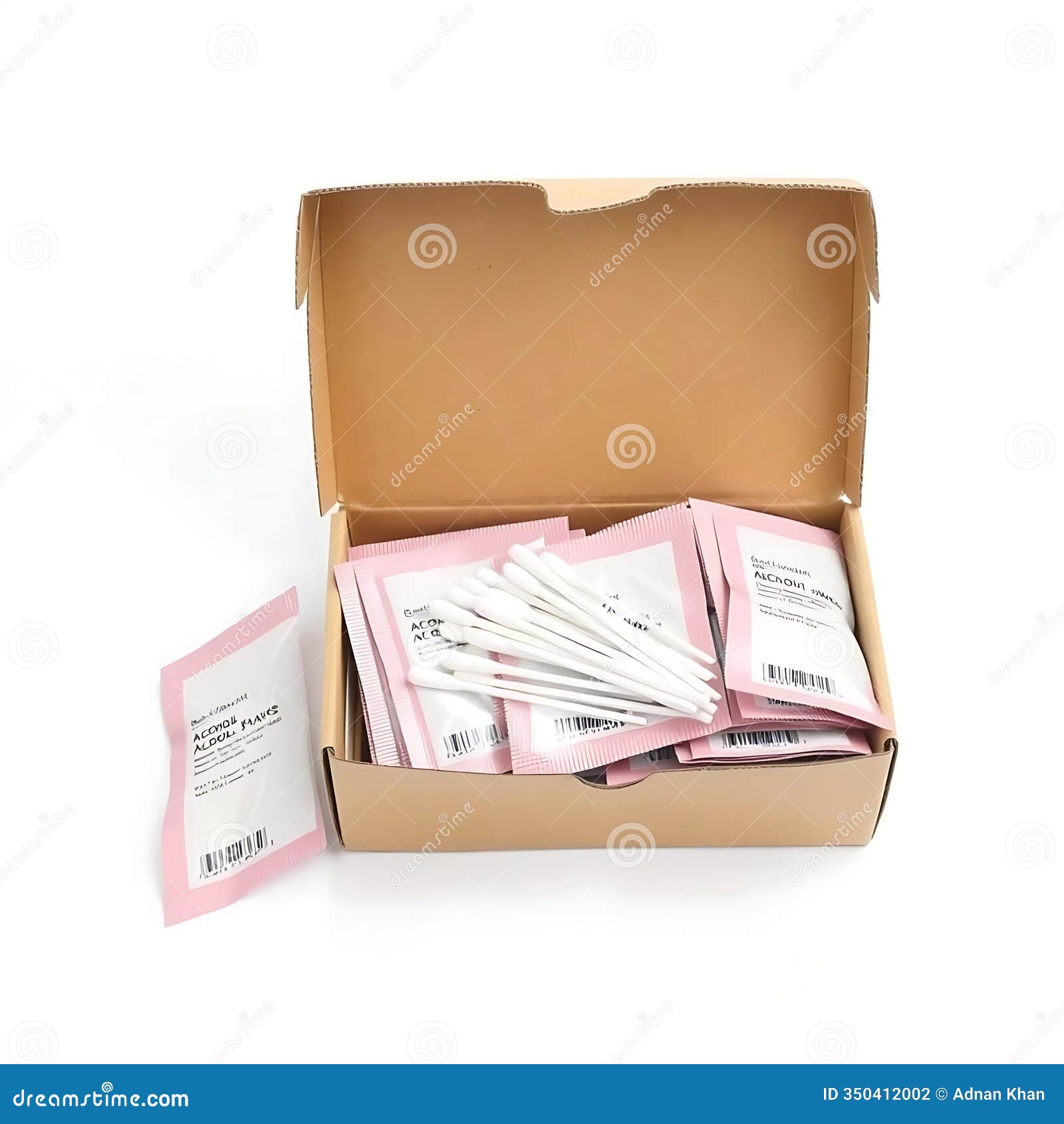 A Box of Alcohol Swabs with Individual Packets Arranged on a Plain ...