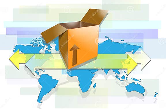 Box with Arrows and World Map Stock Vector - Illustration of internet ...