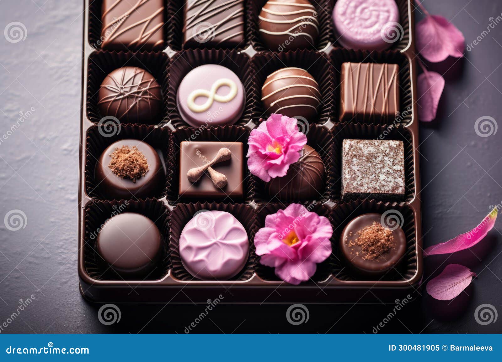 Box of Artisan Chocolates. Luxury Handmade Chocolates and a Praline ...