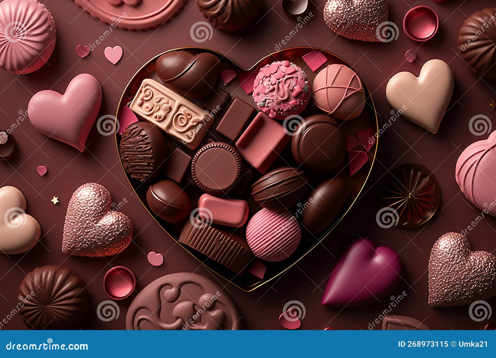 A Box with Assorted Chocolates on a Brown Background and Scattered ...
