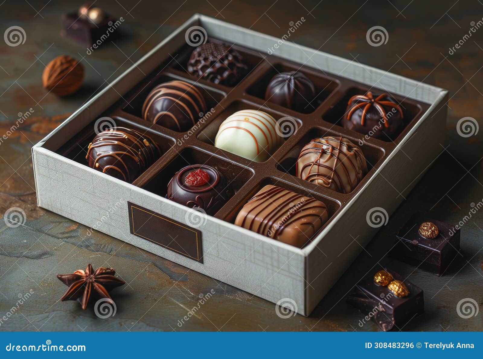 Box of Assorted Chocolates. a Gift Box with Several Types of Chocolates ...