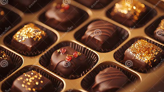Box of Assorted Chocolates with Gold Glitter on Top. AI Generated Stock ...
