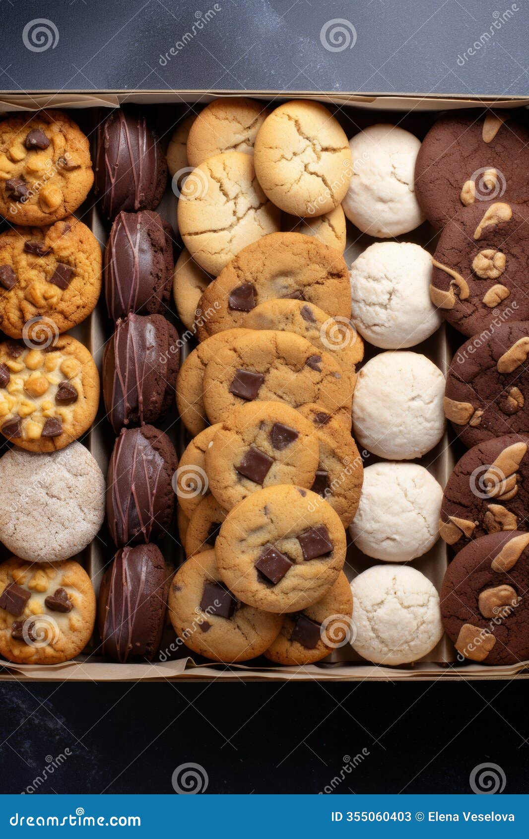 Box of Assorted Cookies Overhead with Chocolate Chip, Shortbread ...