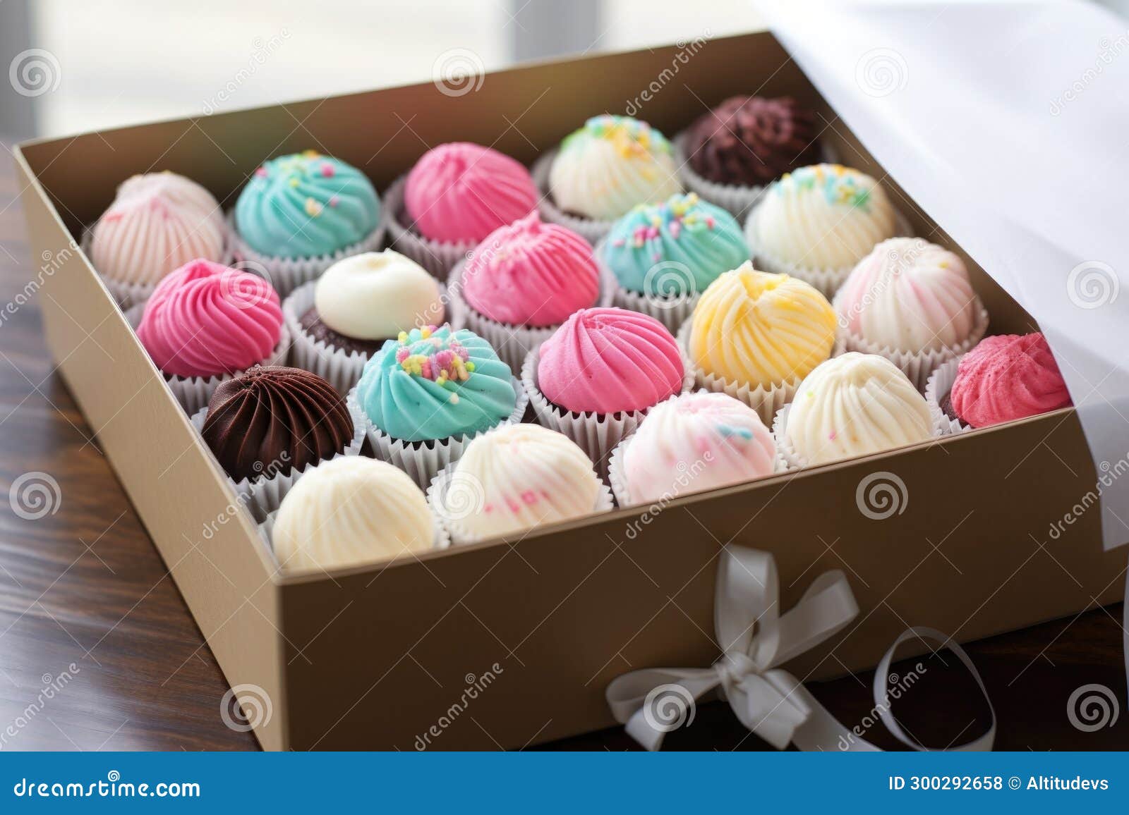 Box of Assorted Cupcakes Being Unwrapped Stock Illustration ...