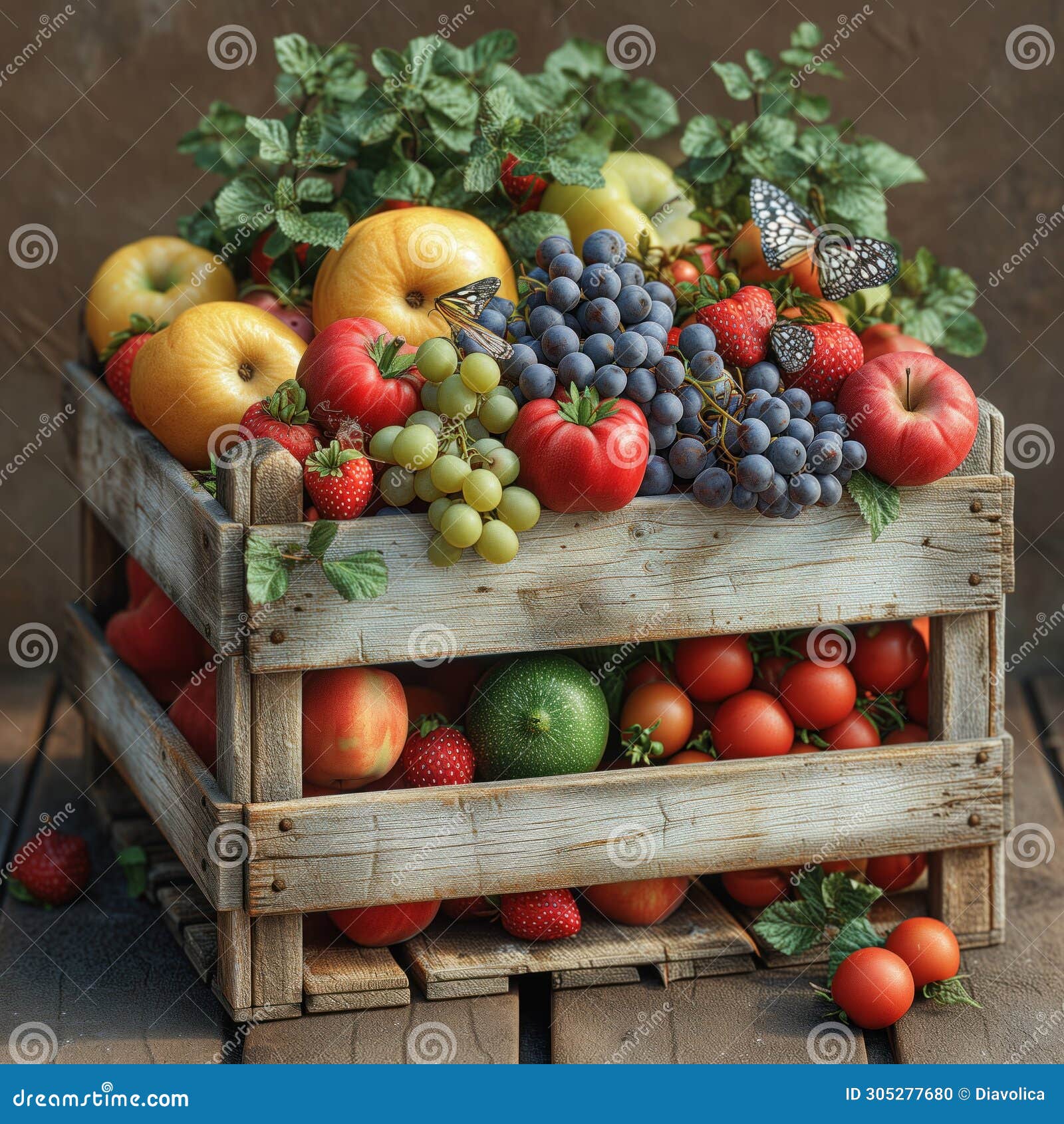 Box with Assorted Fruits and Vegetables Stock Illustration ...