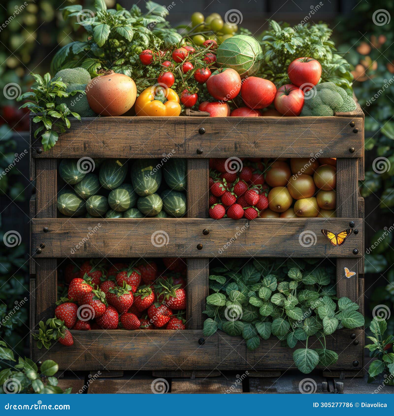 Box with Assorted Fruits and Vegetables Stock Illustration ...