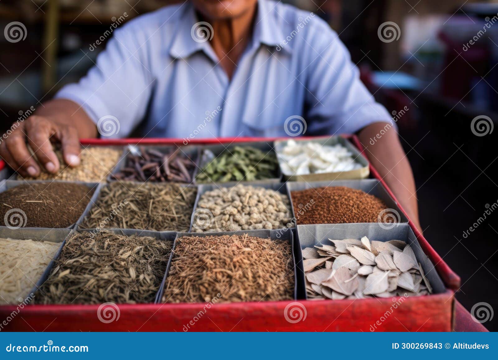 Box of Assorted Tea Leaves with a Man Behind Stock Image - Image of ...