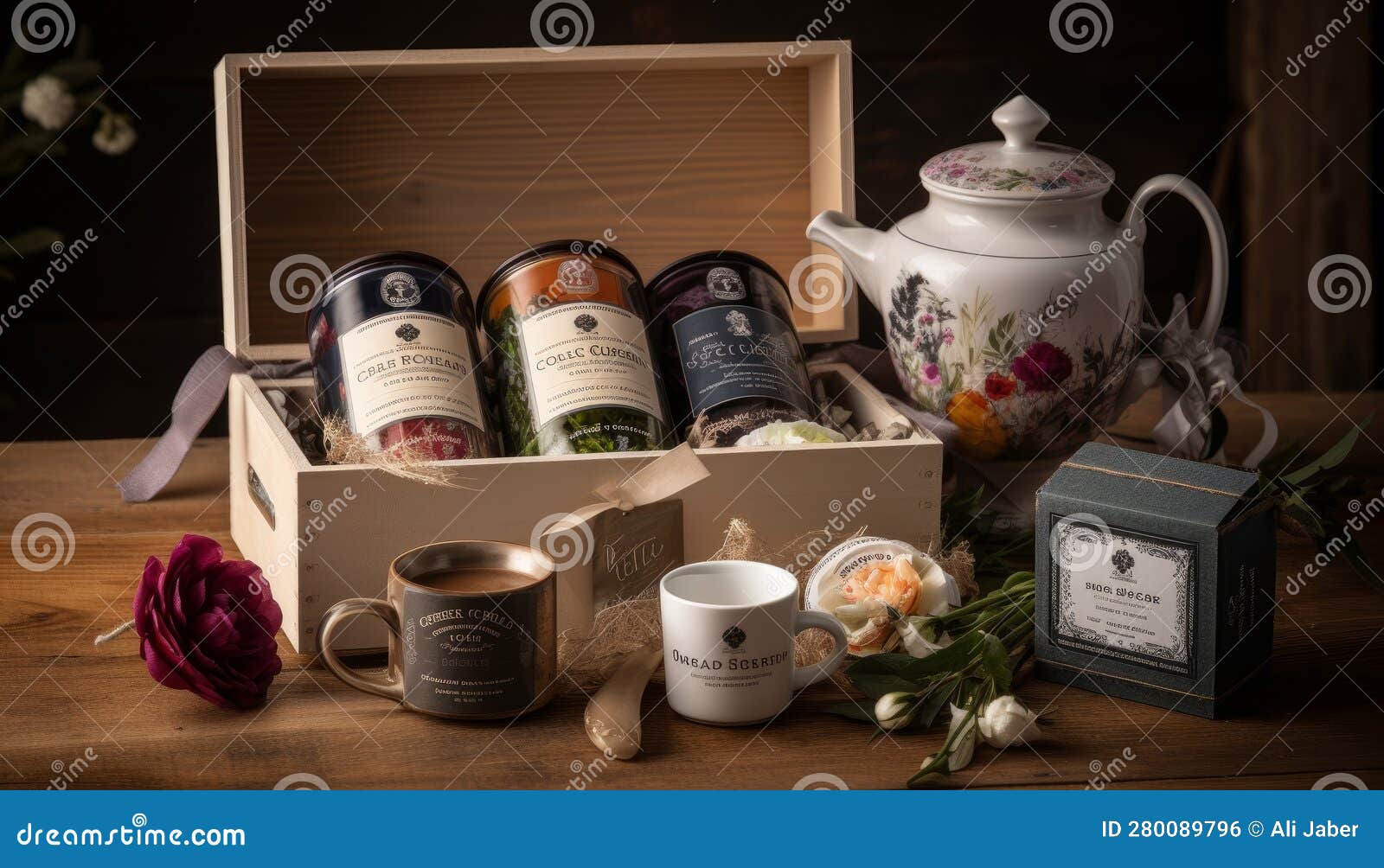 A Box of Assorted Teas and a Teapot Ai, Ai Generative, Illustration ...