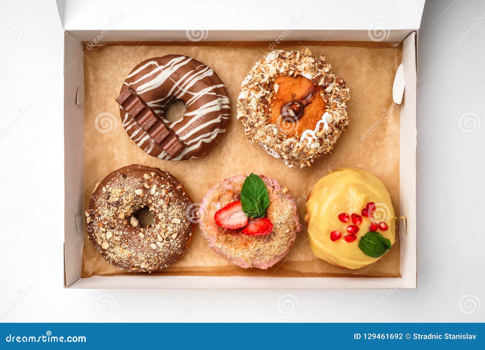 Box with Assortment of Donuts. Top View Stock Photo - Image of frosted ...