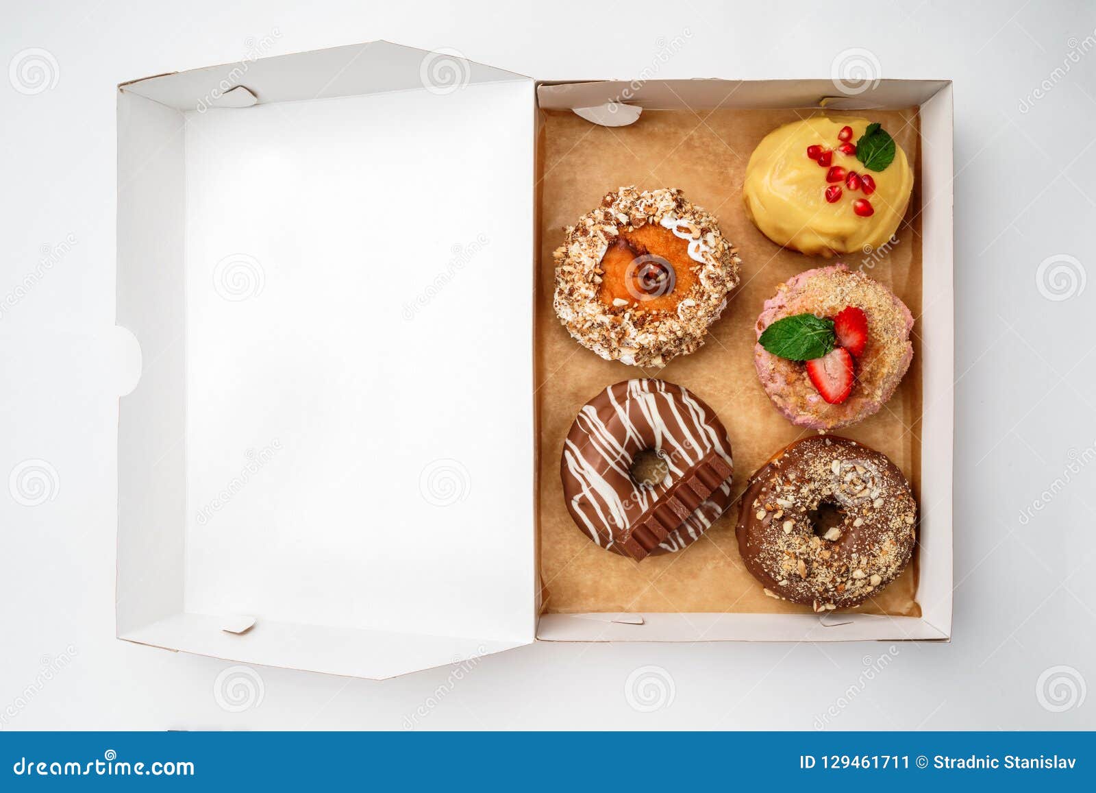 Box with Assortment of Donuts. Top View Stock Image - Image of cake ...