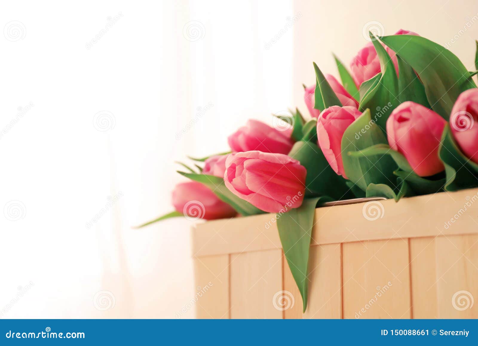 Box with Beautiful Tulips on Light Background Stock Image - Image of ...