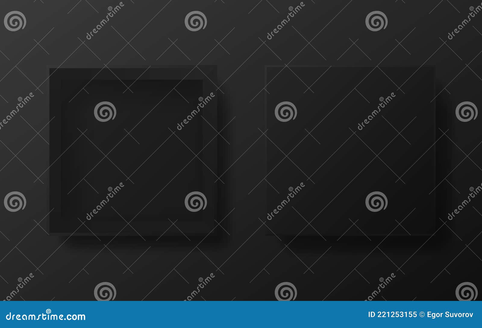 Box Black Mockup. Open Dark Package. Empty Square Container. Realistic ...