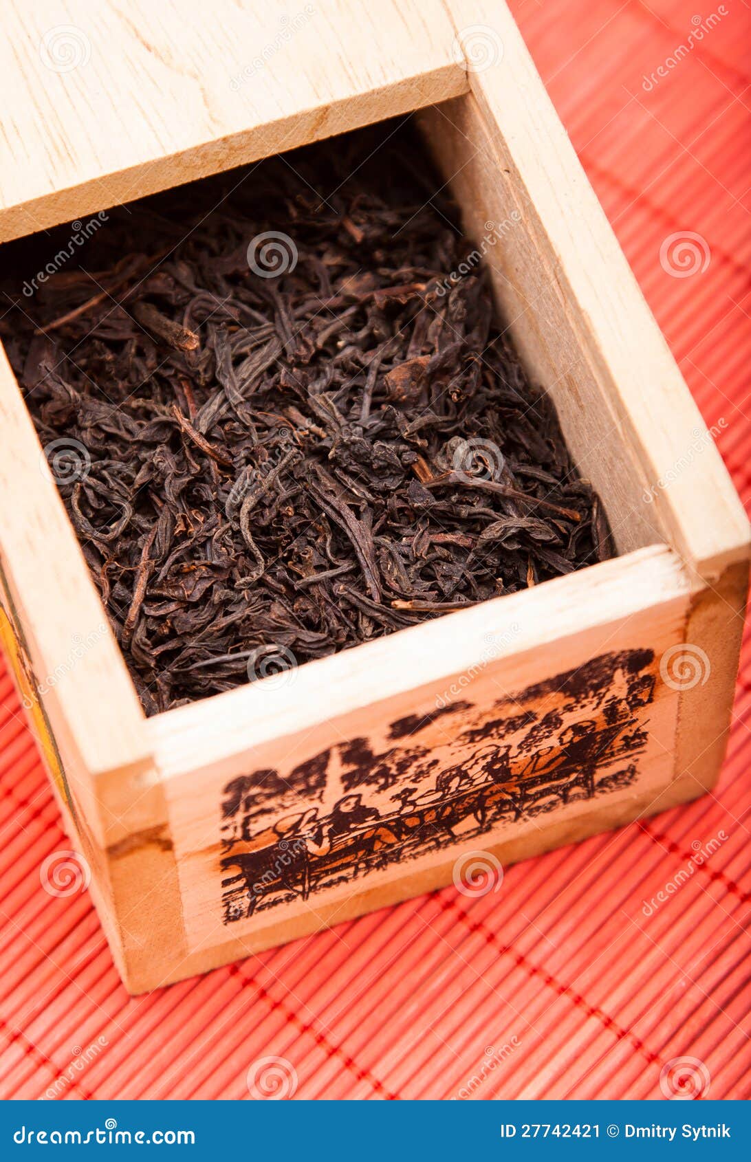 Box with Black Tea on Red Mat Stock Image - Image of crate, healthy ...