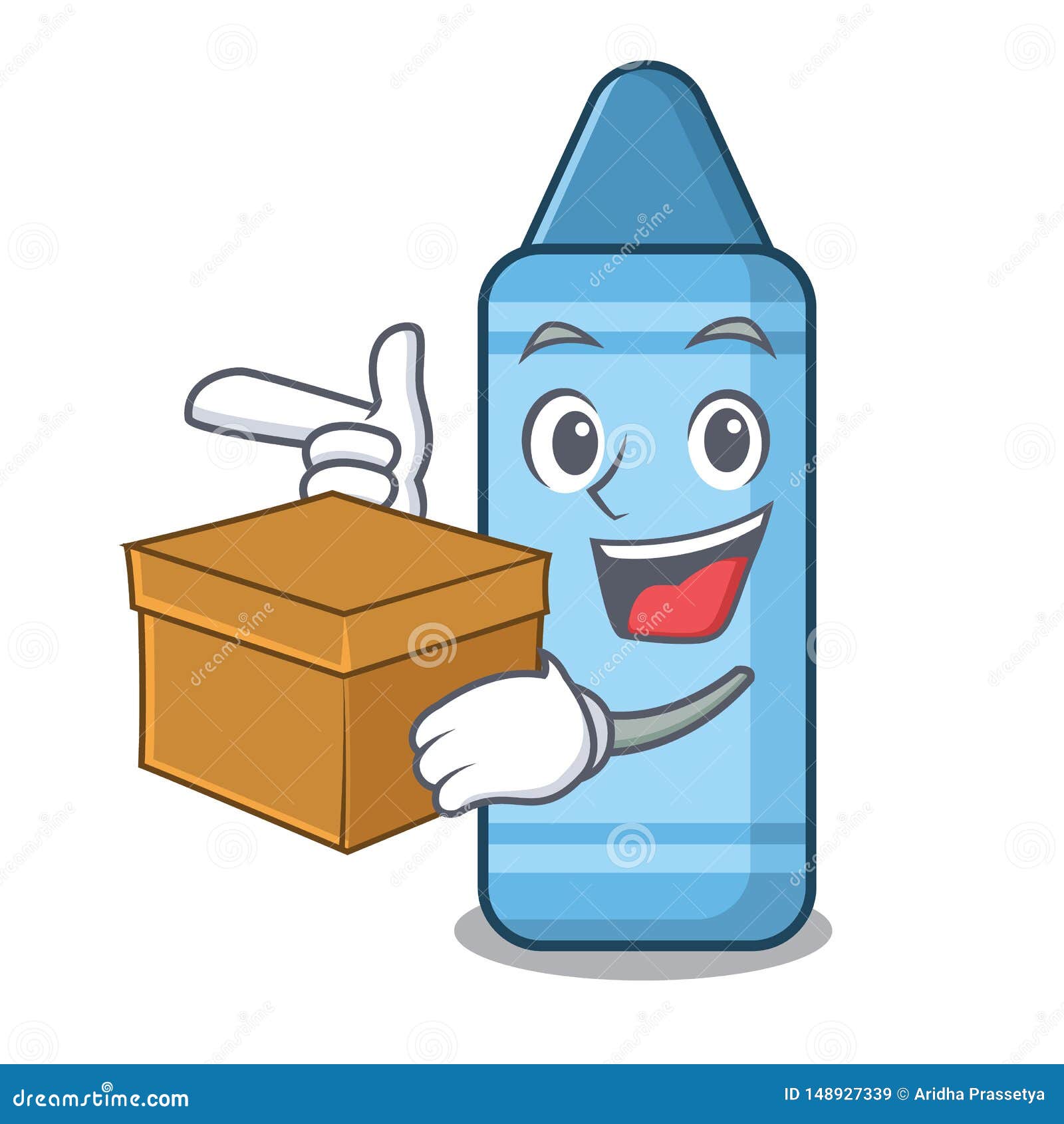 With Box Blue Crayon in the Cartoon Column Stock Vector - Illustration ...