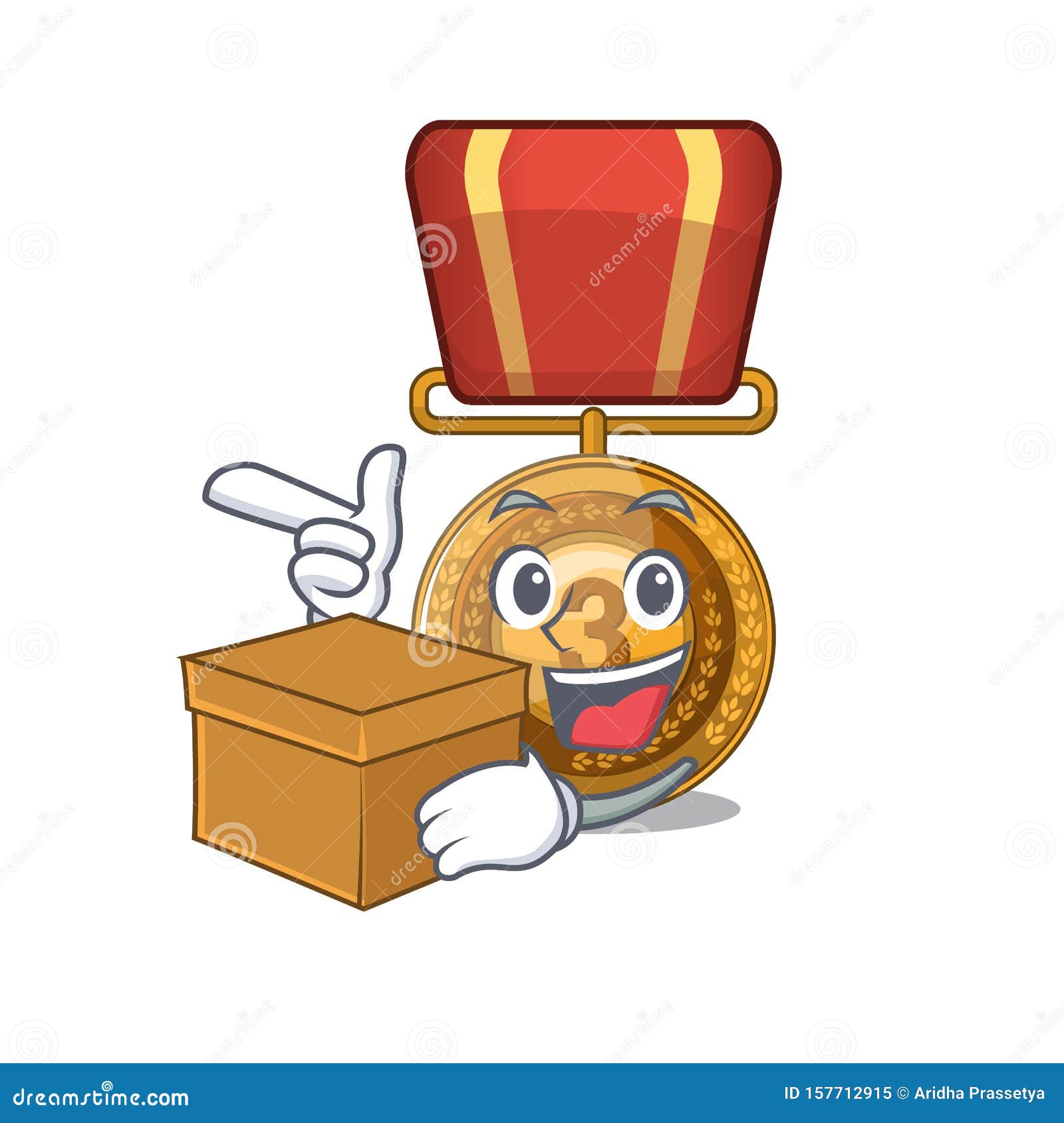 With Box Bronze Medal Cartoon in Character Cupboard Stock Vector ...