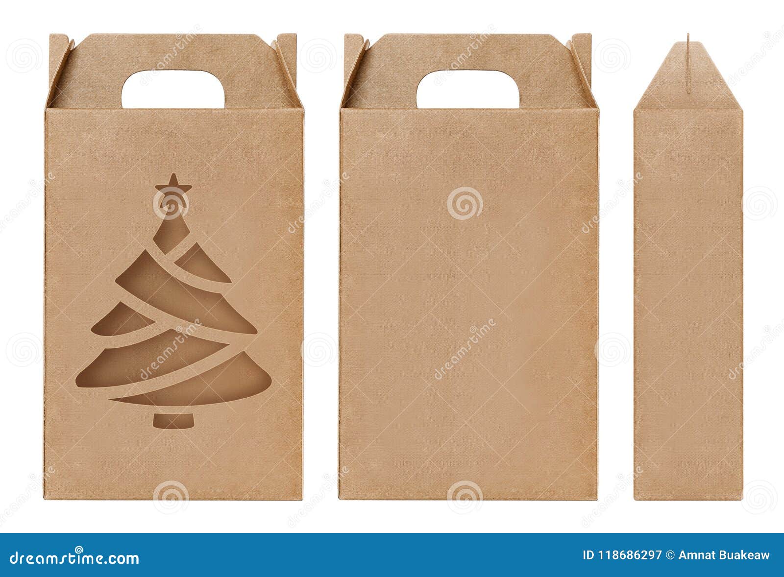 Box Brown Window Christmas Tree Shape Cut Out Packaging Template, Empty ...