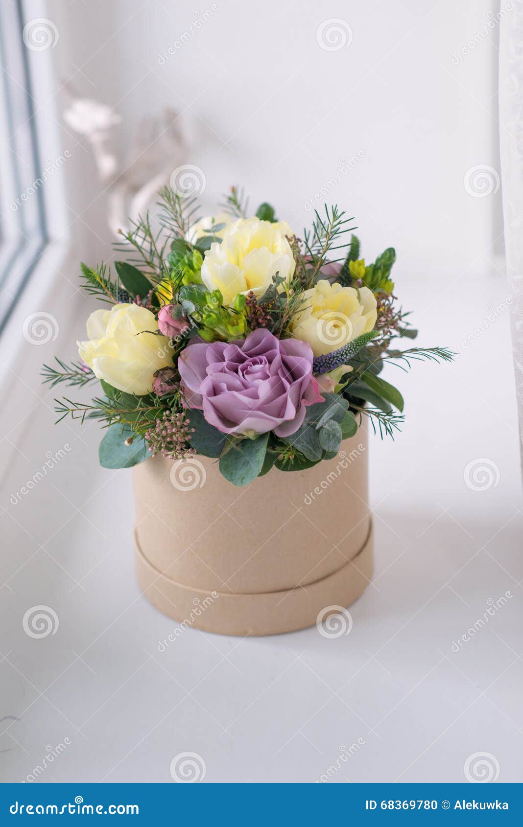 Box with a Bunch of Flowers Stock Photo - Image of light, composition ...