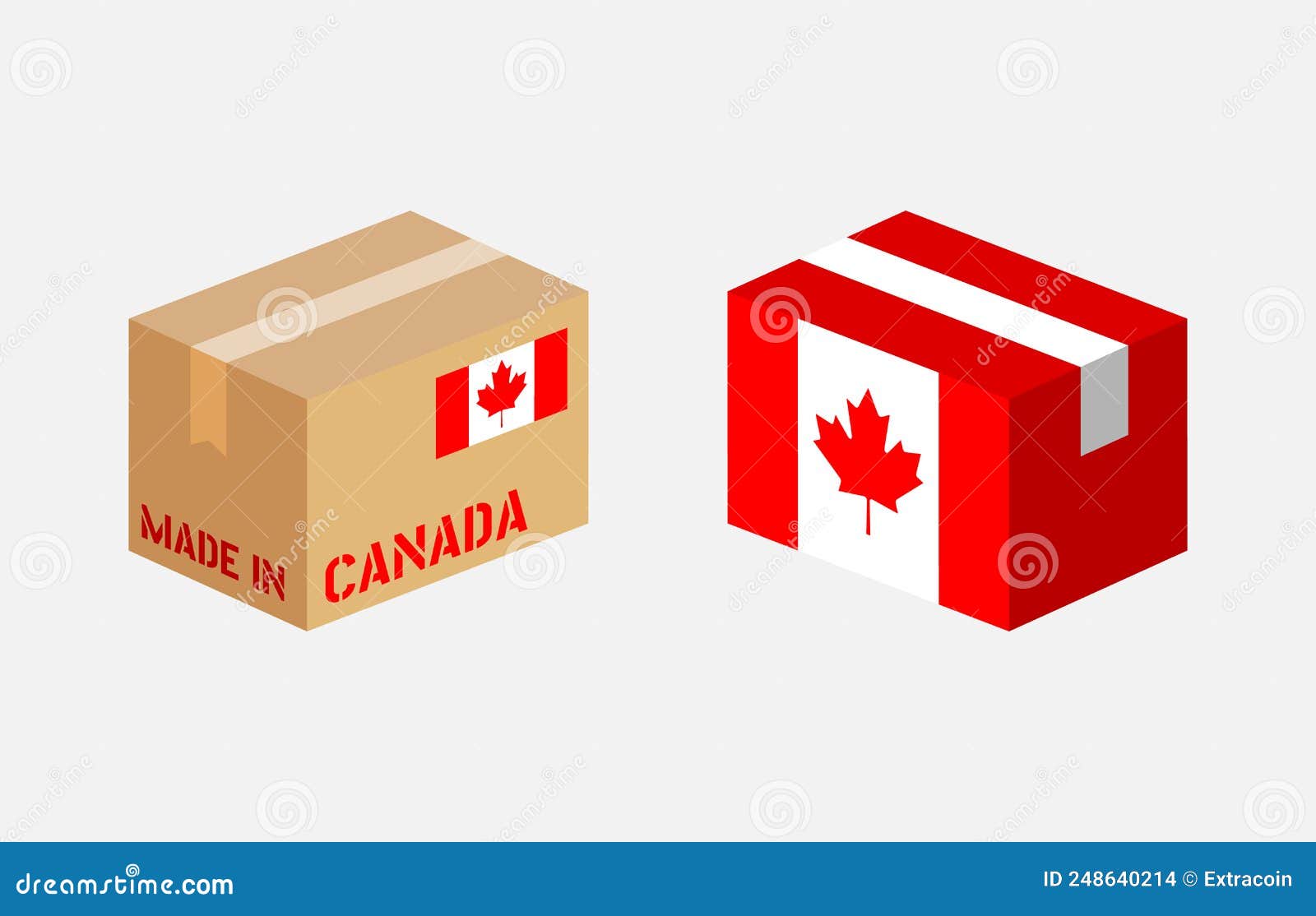 Box with Canada Flag Icon Set, Cardboard Delivery Package Made in ...