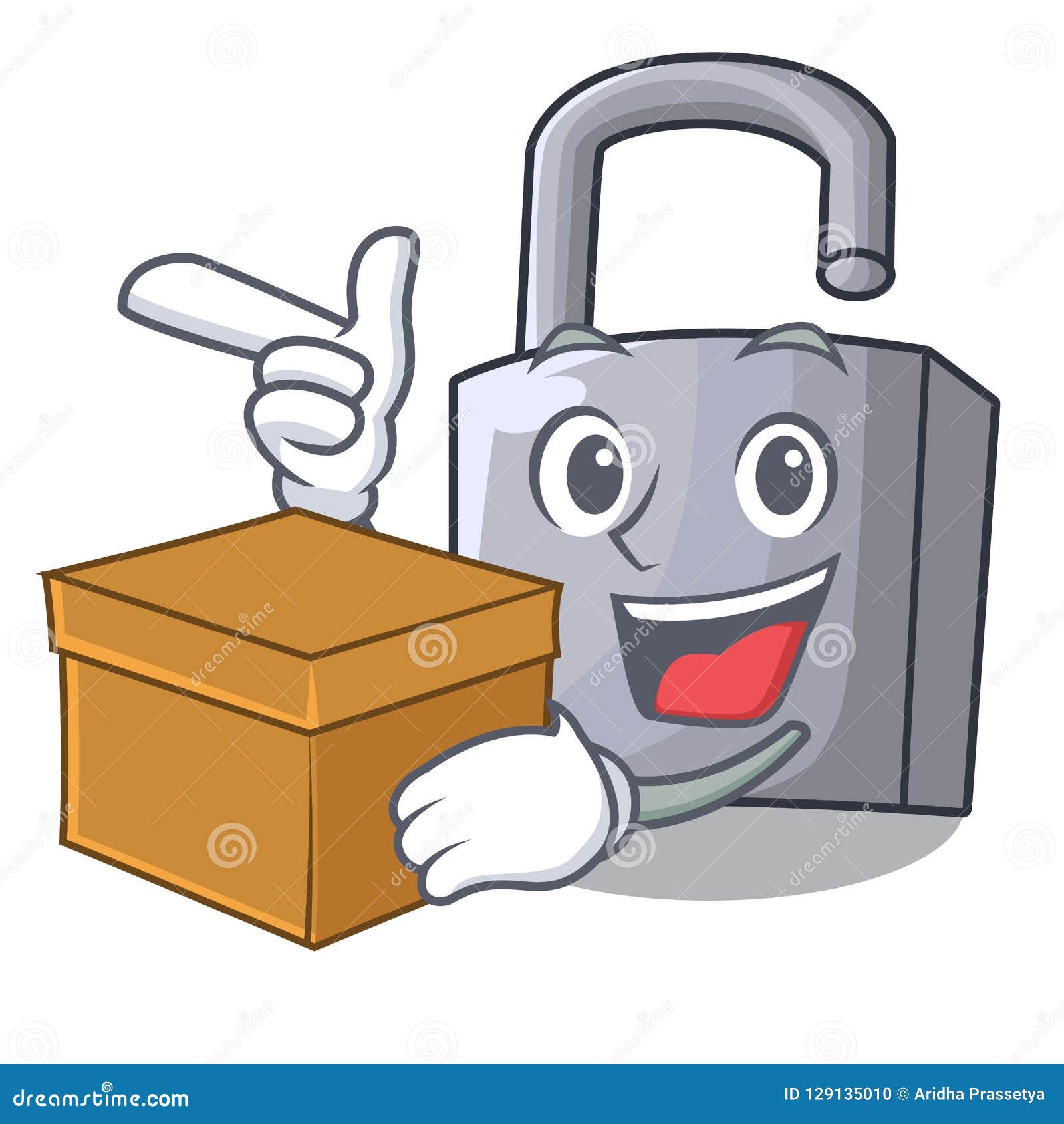 With Box Cartoon Unlocked Padlock on the Table Stock Vector ...
