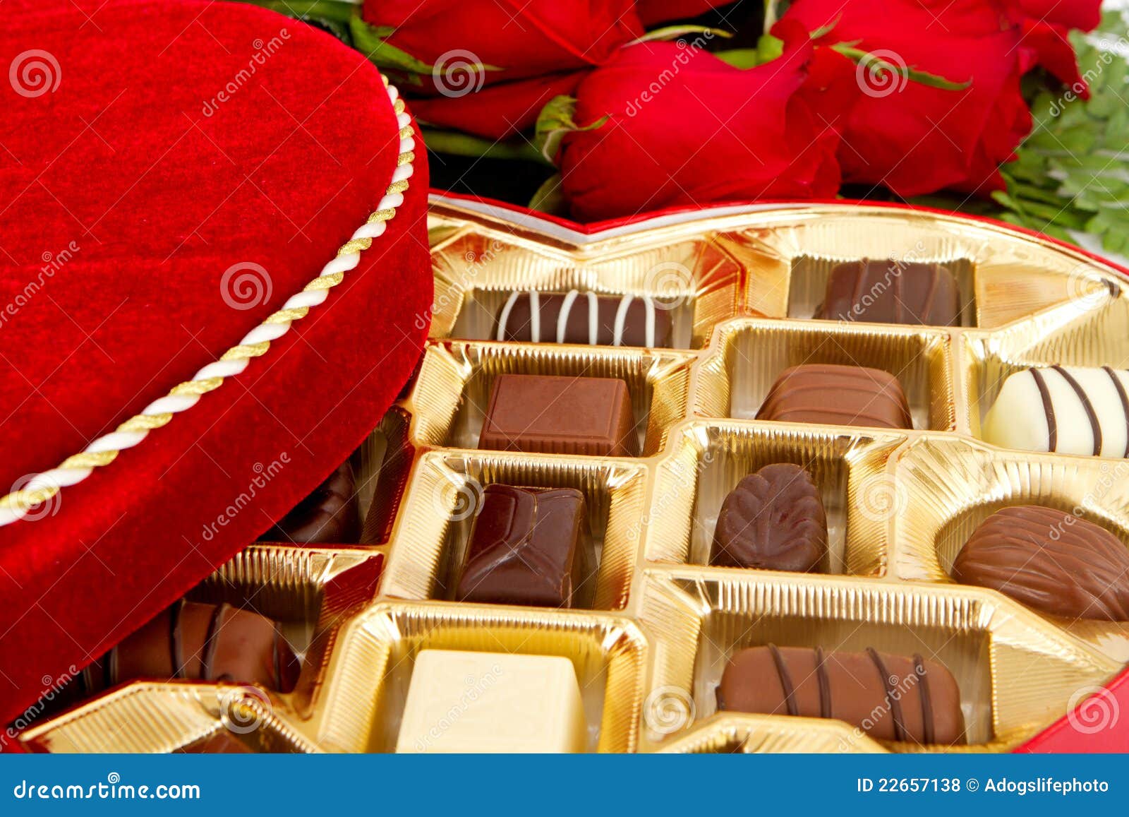 Box of Chocolate Candy with Red Roses Stock Photo - Image of milk ...