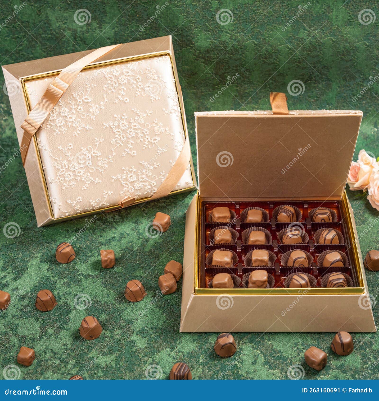 Box of chocolate open stock image. Image of calorie - 263160691