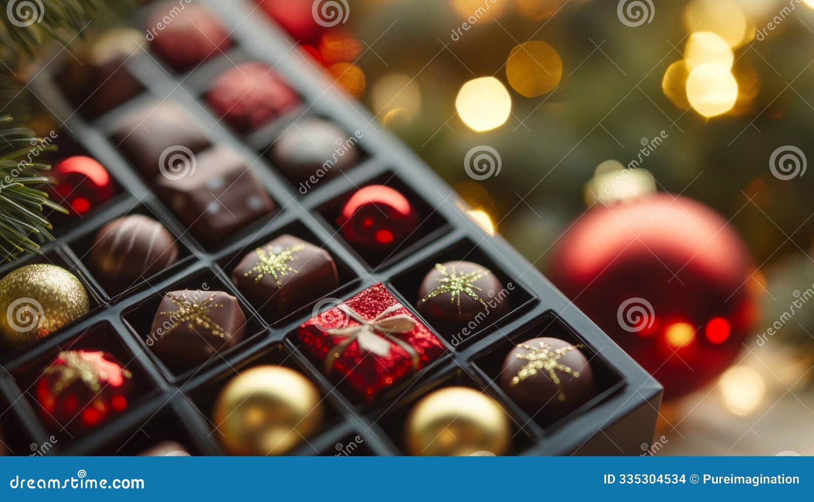 A Box of Chocolate Truffles and Christmas Ornaments Stock Illustration ...