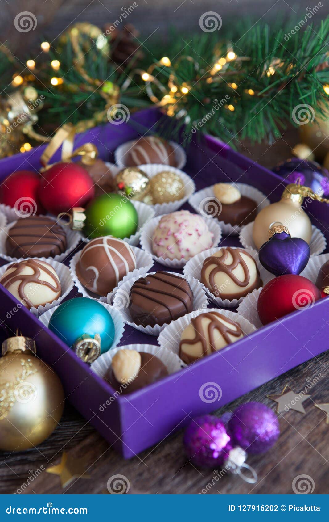 Box of Chocolates for Christmas Stock Photo - Image of festive ...