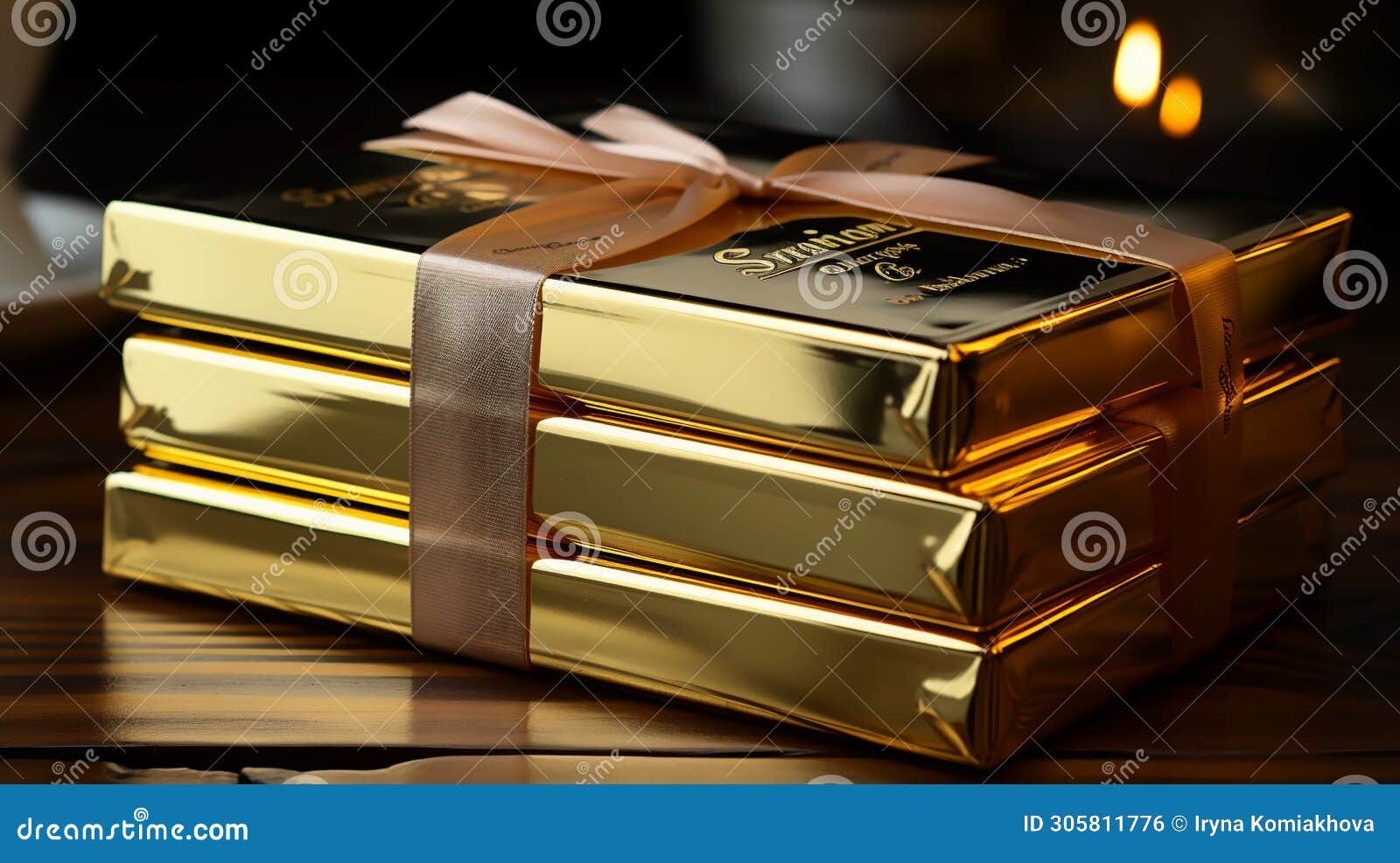 Box of Chocolates in the Form of a Gold Bar, Gift Boxes on the Table ...